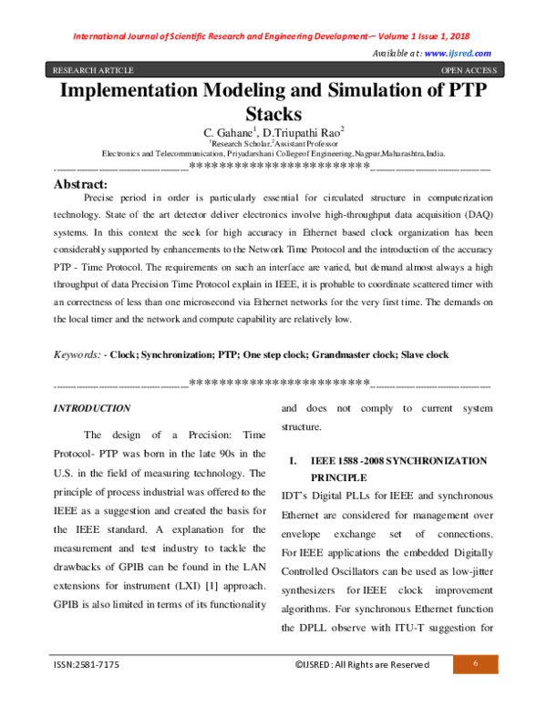 (PDF) Implementation Modeling and Simulation of PTP Stacks