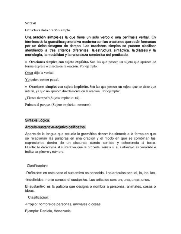 (DOC) Sintaxis Estructura de la oración simple