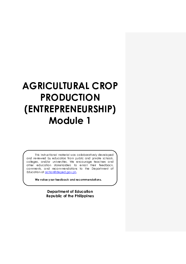 (PDF) AGRICULTURAL CROP PRODUCTION (ENTREPRENEURSHIP) Module 1 ...