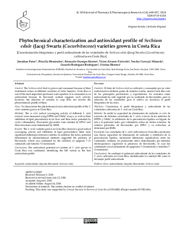 (PDF) Phytochemical characterization and antioxidant profile of Sechium edule (Jacq) Swartz ...