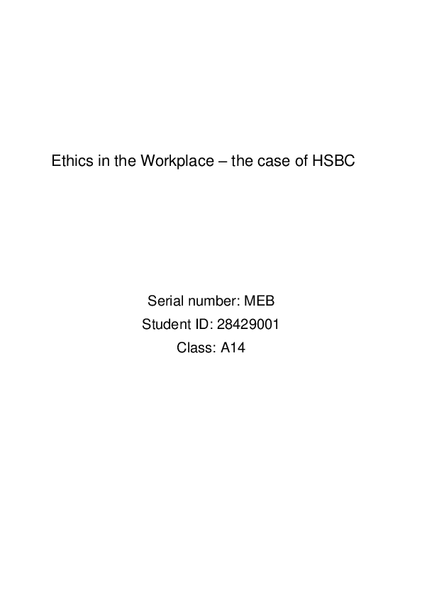 (DOC) Ethics in the Workplace – the case of HSBC