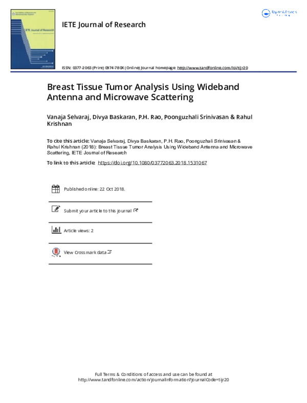 Pdf Iete Journal Of Research Breast Tissue Tumor Analysis Using Wideband Antenna And Microwave