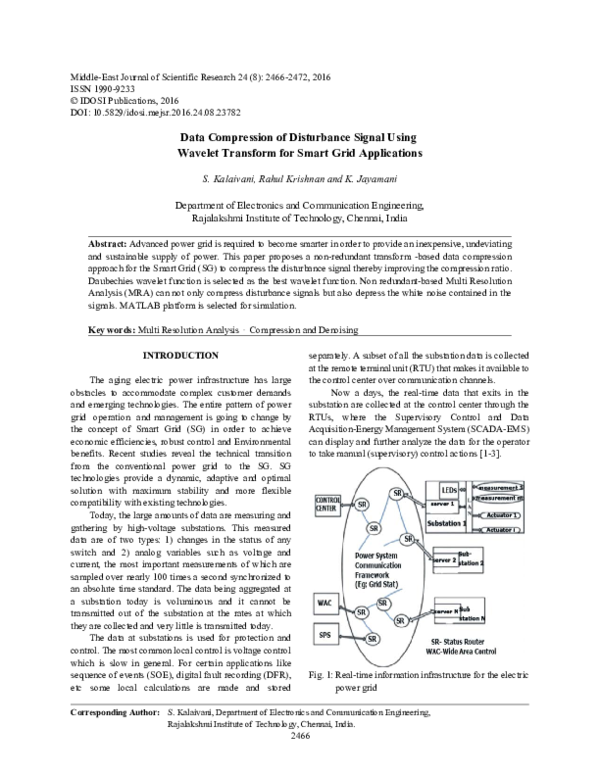 Pdf Data Compression Of Disturbance Signal Using Wavelet Transform