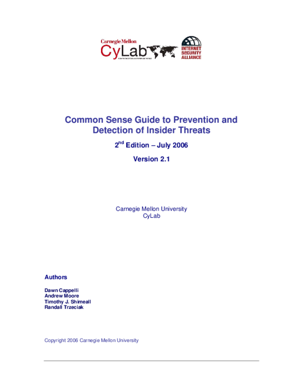 (PDF) Common Sense Guide to Prevention and Detection of Insider Threats