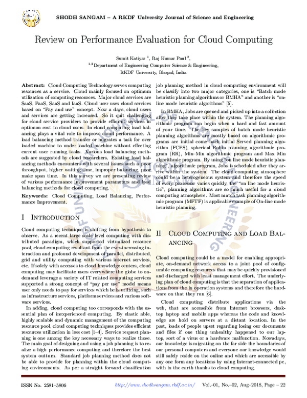 (PDF) Review on Performance Evaluation for Cloud Computing