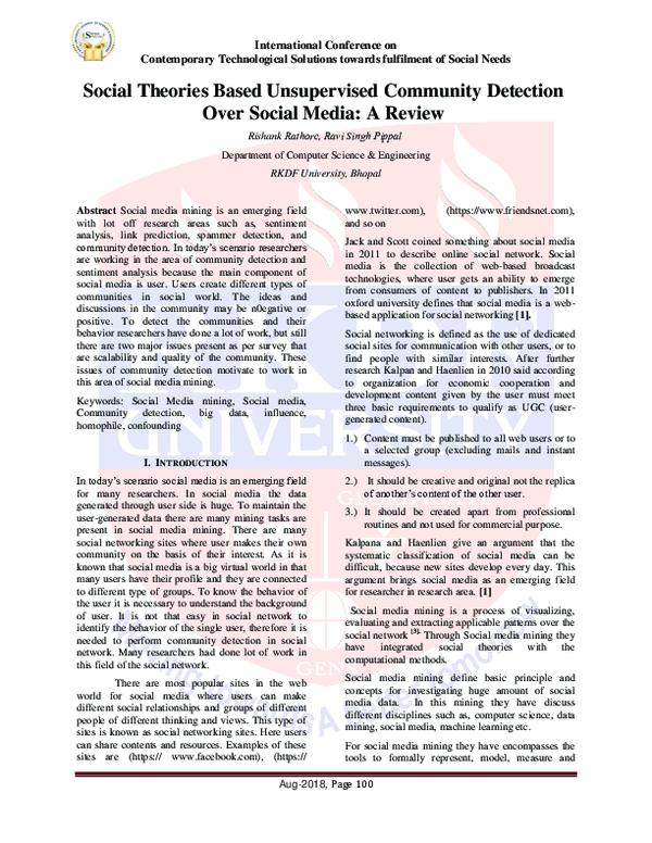 Pdf Social Theories Based Unsupervised Community Detection Over Social Media A Review Shodh
