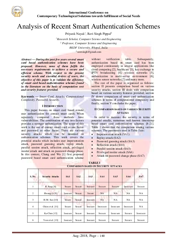 Pdf Analysis Of Recent Smart Authentication Schemes Shodh Sangam