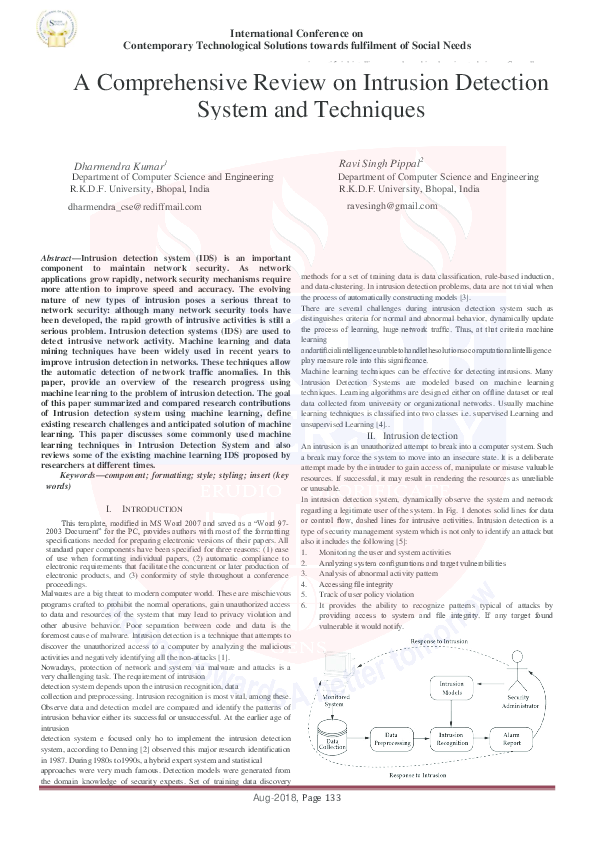 Pdf A Comprehensive Review On Intrusion Detection System And Techniques