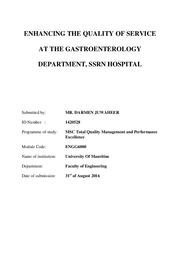 (PDF) ENHANCING THE QUALITY OF SERVICE AT THE GASTROENTEROLOGY ...