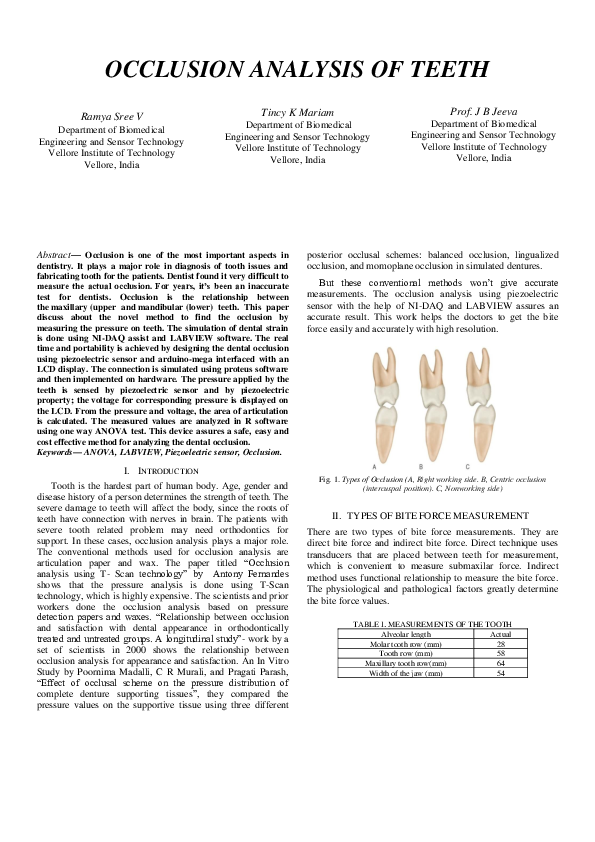 (PDF) OCCLUSION ANALYSIS OF TEETH
