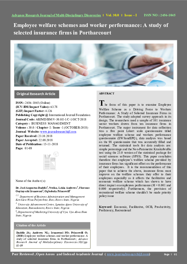 (PDF) Employee welfare schemes and worker performance: A study of ...