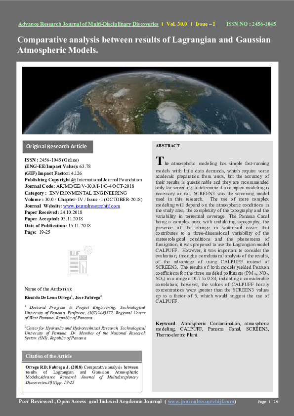 (PDF) Comparative analysis between results of Lagrangian and Gaussian Atmospheric Models