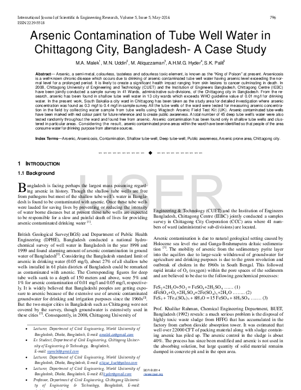 (PDF) Arsenic Contamination of Tube Well Water in Chittagong City ...