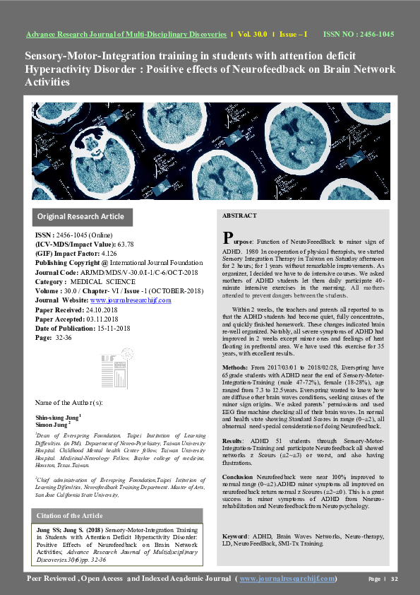 (PDF) Sensory-Motor-Integration training in students with attention deficit Hyperactivity ...