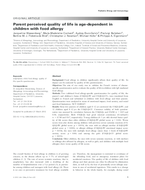 (PDF) Parent perceived quality of life is age-dependent in children ...