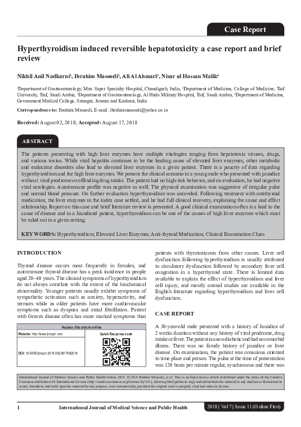 (PDF) Hyperthyroidism induced reversible hepatotoxicity a case report ...