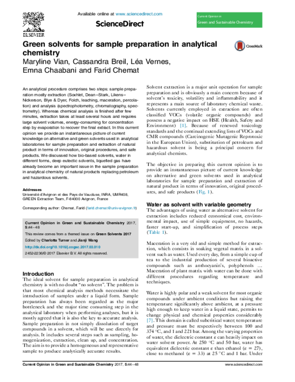 (PDF) Green solvents for sample preparation in analytical chemistry