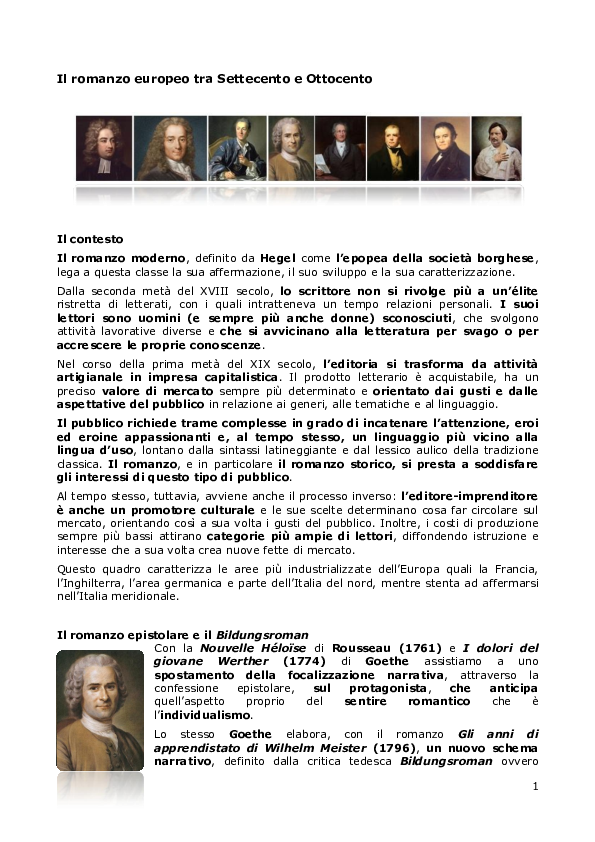 (PDF) Il romanzo europeo tra Settecento e Ottocento