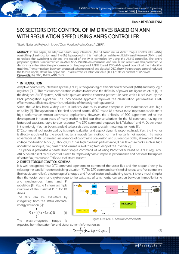 (PDF) SIX SECTORS DTC CONTROL OF IM DRIVES BASED ON ANN WITH REGULATION SPEED USING ANFIS ...