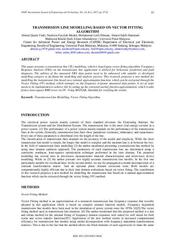 Pdf Vector Fitting Algorithm For Transmission Line Modelling 3742