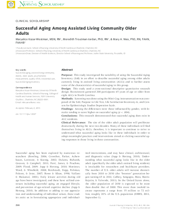 (PDF) SUCCESSFUL AGING AMONG OLDER ADULT ASSISTED LIVING COMMUNITY ...