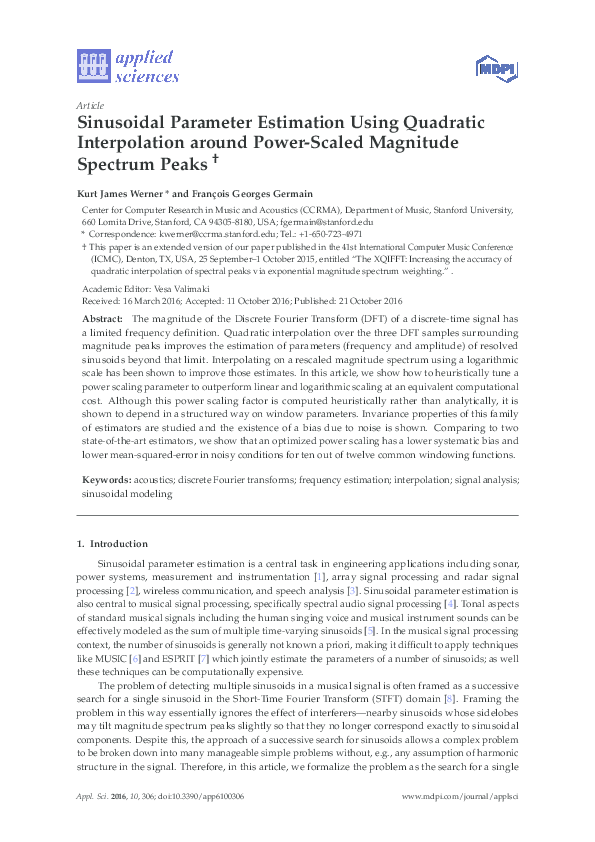 Pdf Sinusoidal Parameter Estimation Using Quadratic Interpolation