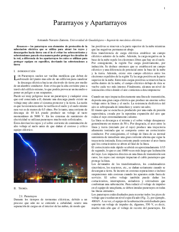 (PDF) Pararrayos y apartarrayos