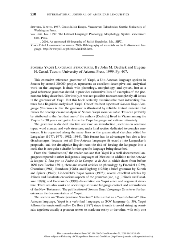 (PDF) Vázquez Soto Verónica 2007 Review of Sonora Yaqui Language ...