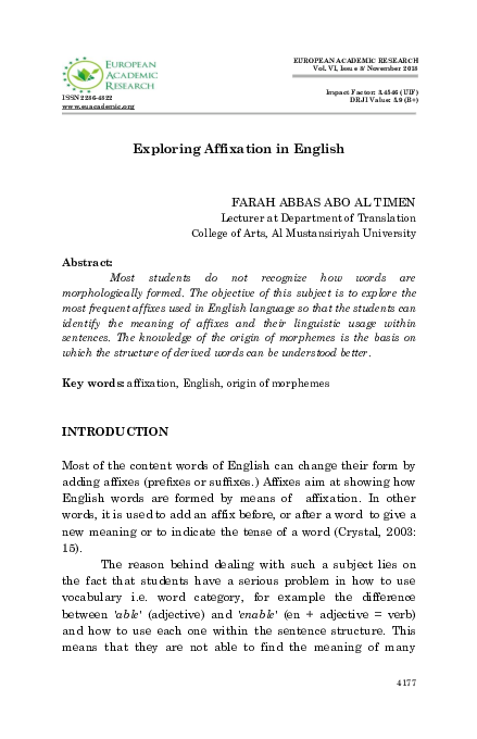 (PDF) Exploring Affixation in English