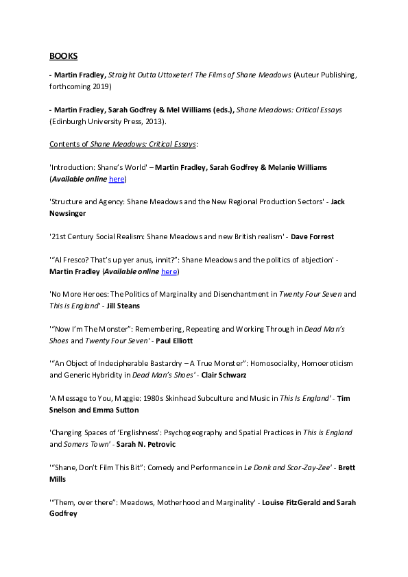 (DOC) Shane Meadows - Critical Bibliography
