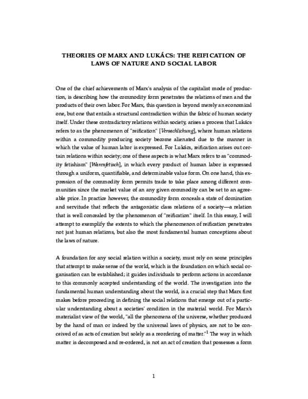 (PDF) Theories of Marx and Lukács: The Reification of Laws of Nature ...