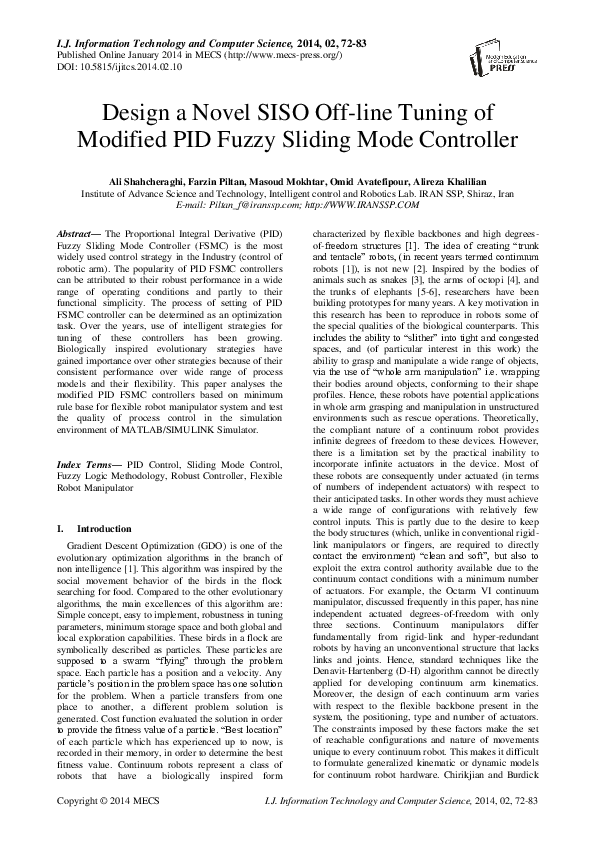 (PDF) Design a Novel SISO Off-line Tuning of Modified PID Fuzzy Sliding Mode Controller
