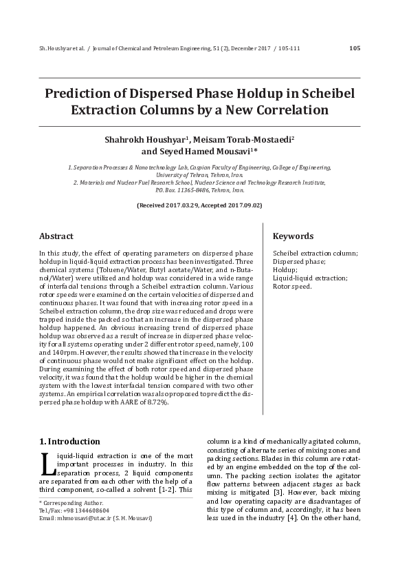 (PDF) Prediction of Dispersed Phase Holdup in Scheibel Extraction ...