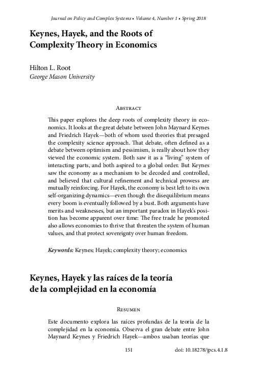 (PDF) Keynes, Hayek, and the Roots of Complexity Theory in Economics