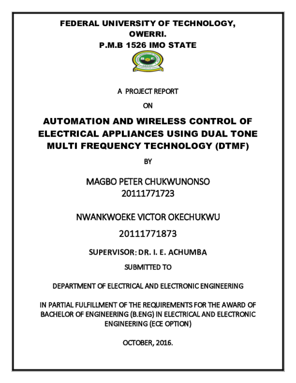 (PDF) Design and implementation of home automation system | Chukwuwezam Obanor - Academia.edu