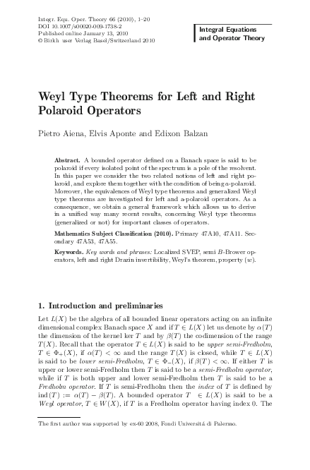 (PDF) Weyl Type Theorems for Left and Right Polaroid Operators