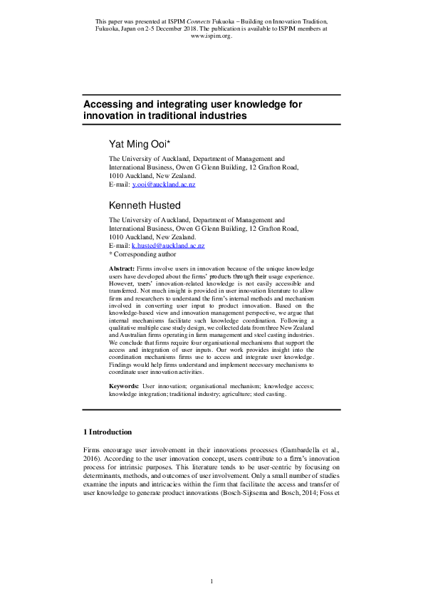 (PDF) Accessing and integrating user knowledge for innovation in traditional industries