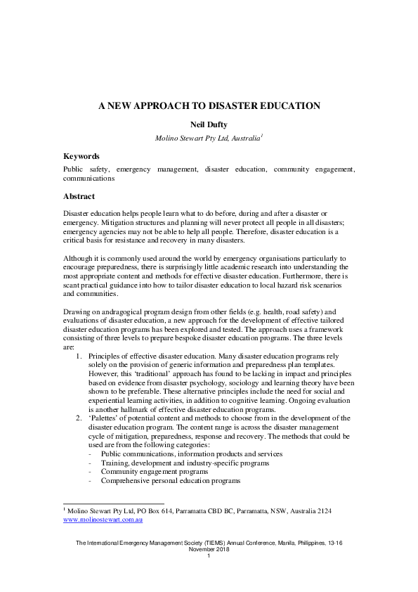 (PDF) A new approach to disaster education