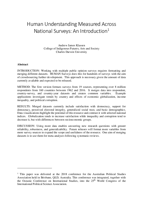 (PDF) Human Understanding Measured Across National Surveys: An Introduction