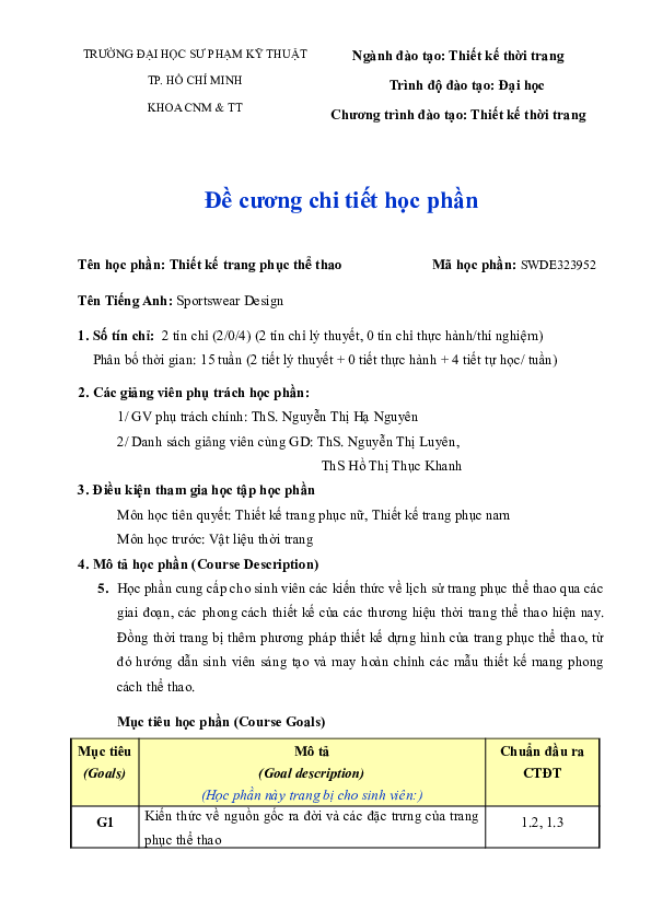 (DOC) Ngành đào t o: Thi t k th i trang Trình đ đào t o: Đ i h c Ch ng trình đào t o: Thi t k th ...
