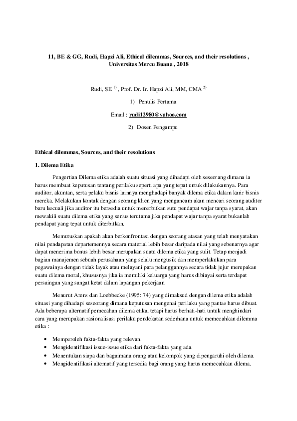 (PDF) 11, BE & GG, Rudi, Hapzi Ali, Ethical dilemmas, Sources, and ...