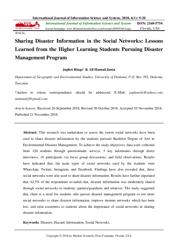 (PDF) Sharing Disaster Information in the Social Networks: Lessons ...