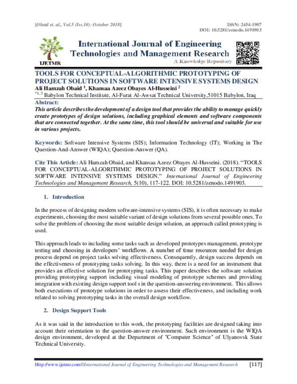 Pdf Tools For Conceptual Algorithmic Prototyping Of Project Solutions In Software Intensive