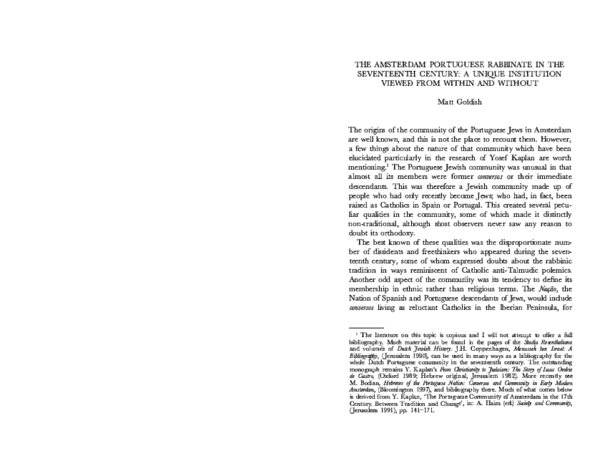 (PDF) Matt Goldish, “The Portuguese Rabbinate of Amsterdam in the ...