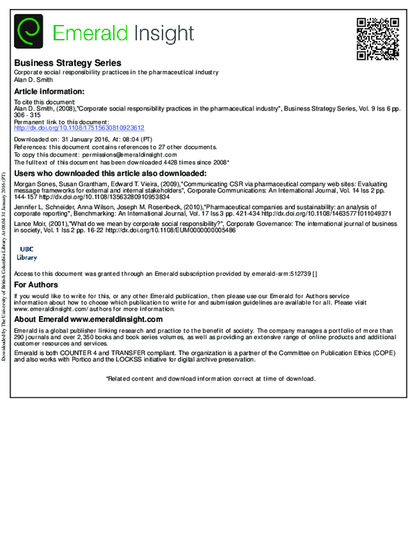 (PDF) Business Strategy Series Corporate social responsibility ...