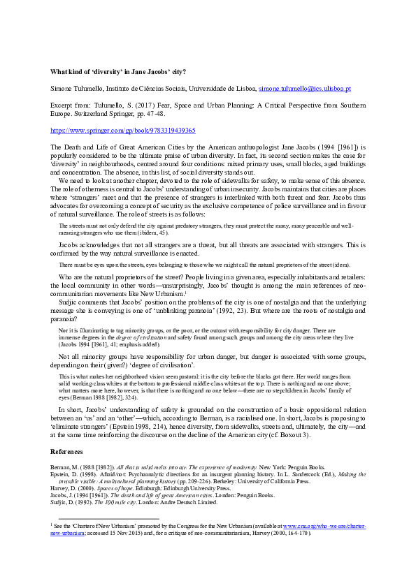(PDF) What kind of 'diversity' in Jane Jacobs' city