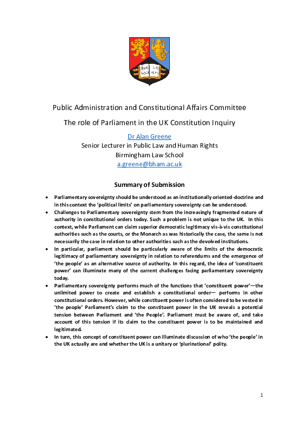 (PDF) Submission to the Public Administration and Constitutional ...