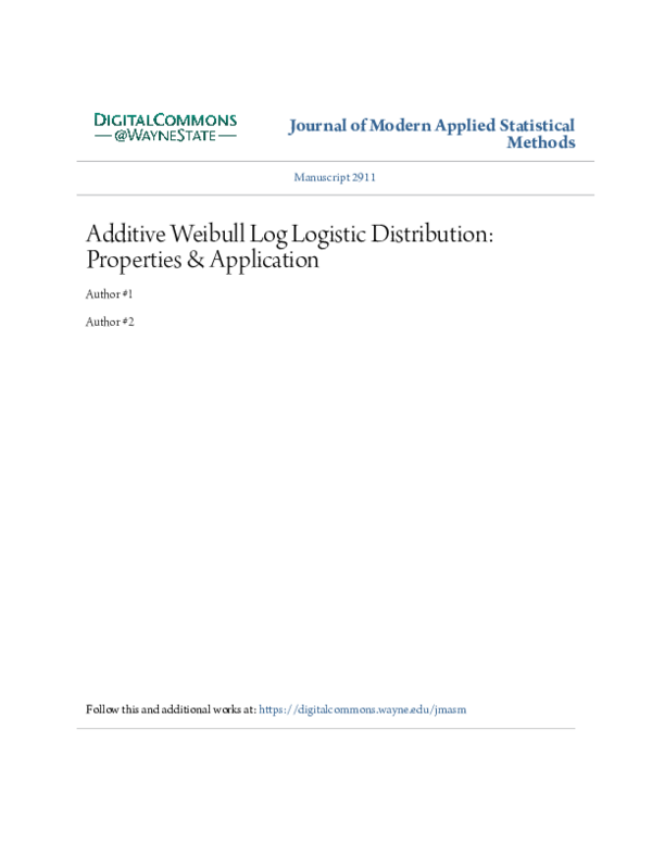 Pdf Additive Weibull Log Logistic Distribution Properties And Application