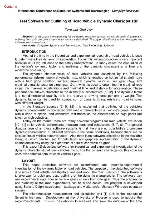 (PDF) Test software for outlining of road vehicle dynamic characteristic