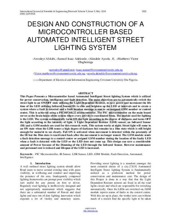 (PDF) DESIGN AND CONSTRUCTION OF A MICROCONTROLLER BASED AUTOMATED INTELLIGENT STREET LIGHTING ...